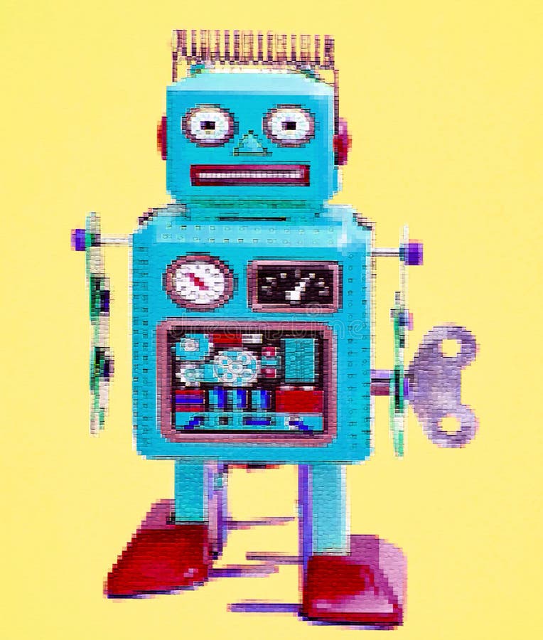 Retro Robot Toy in Pastel Color Stock Illustration - Illustration of ...