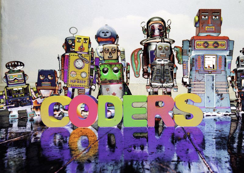 Retro Robot Toys with the Word CODERS Stock Image - Image of ...