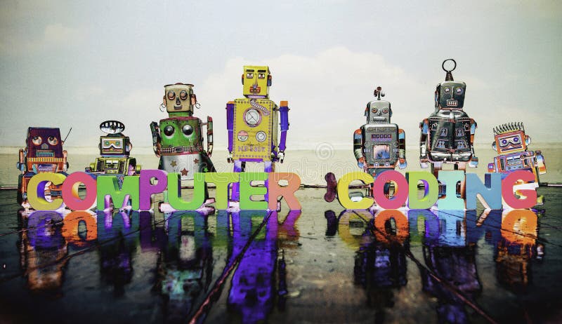 Retro Robot Toys with the Word COMPUTER CODING Stock Photo - Image of ...