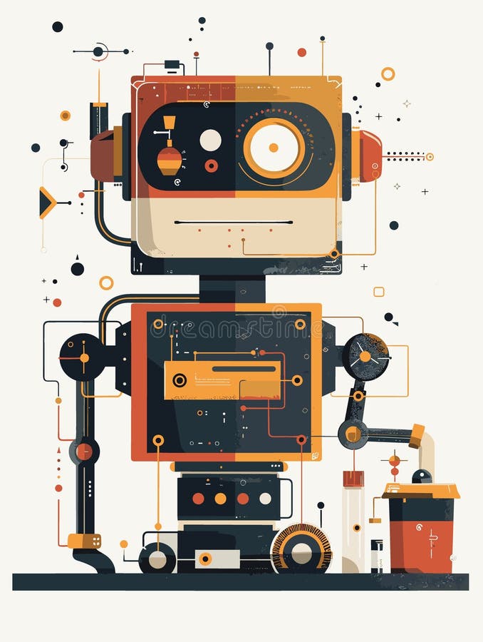Retro Robot. Vector Illustration in Flat Style. Modern Technology Stock ...