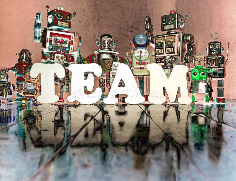 Retro Robots Spell Out TEAM WORK Solarized Stock Photo - Image of ...