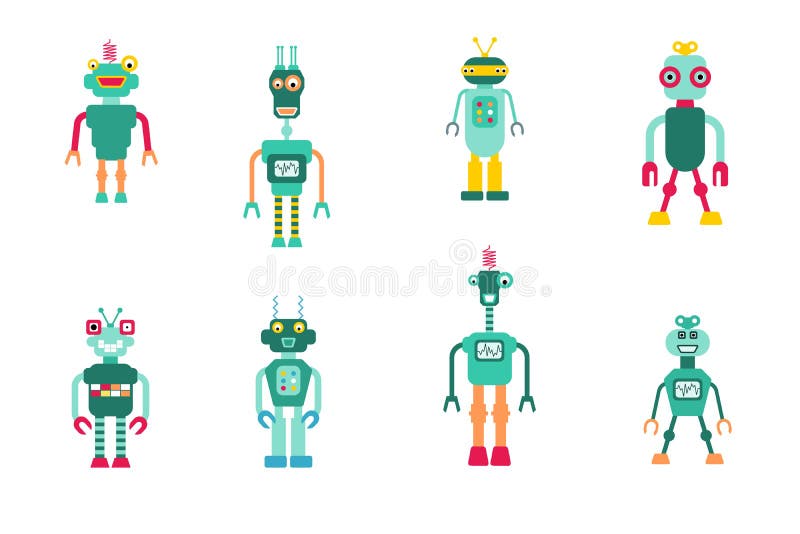 Retro robots vector set stock vector. Illustration of cartoon - 201916030