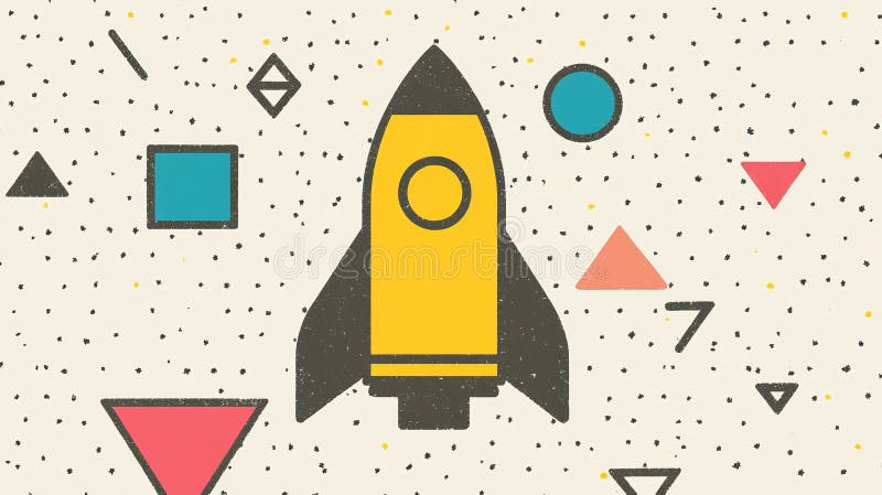 Retro Rocket and Geometric Shapes Seamless Pattern with Vintage Design ...