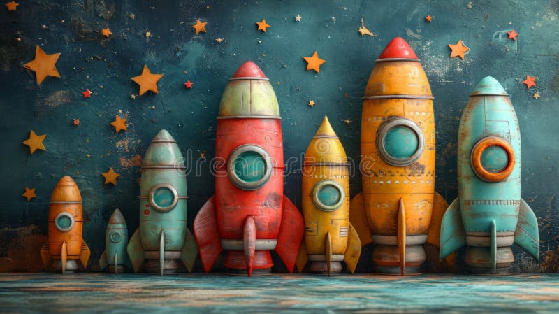 Retro Rocket on Grunge Background. 3d Render Illustration Stock ...