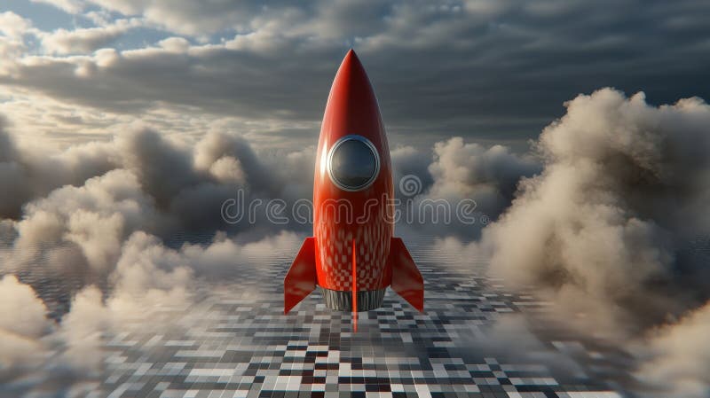 Retro Rocket Launch: Dreams Take Flight Above the Clouds Stock Image ...
