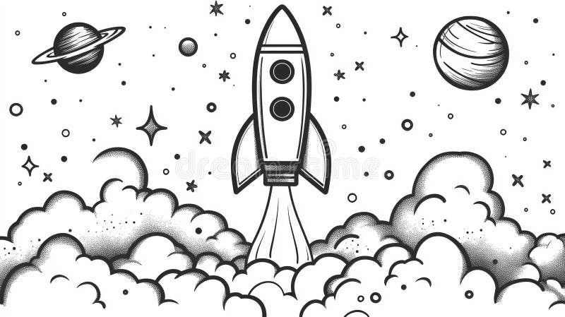 Space Rocket Black And White