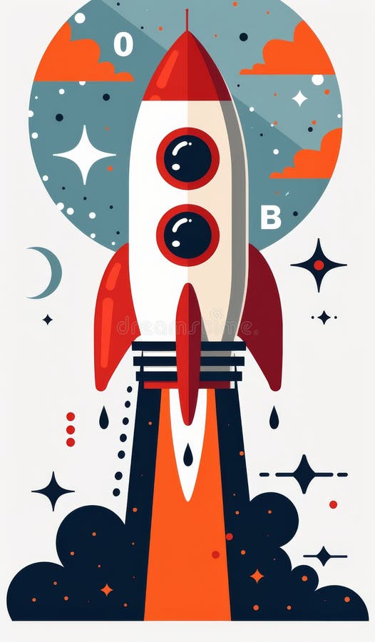 Retro Rocket Launching into a Cloudy Sky Stock Image - Image of fiction ...