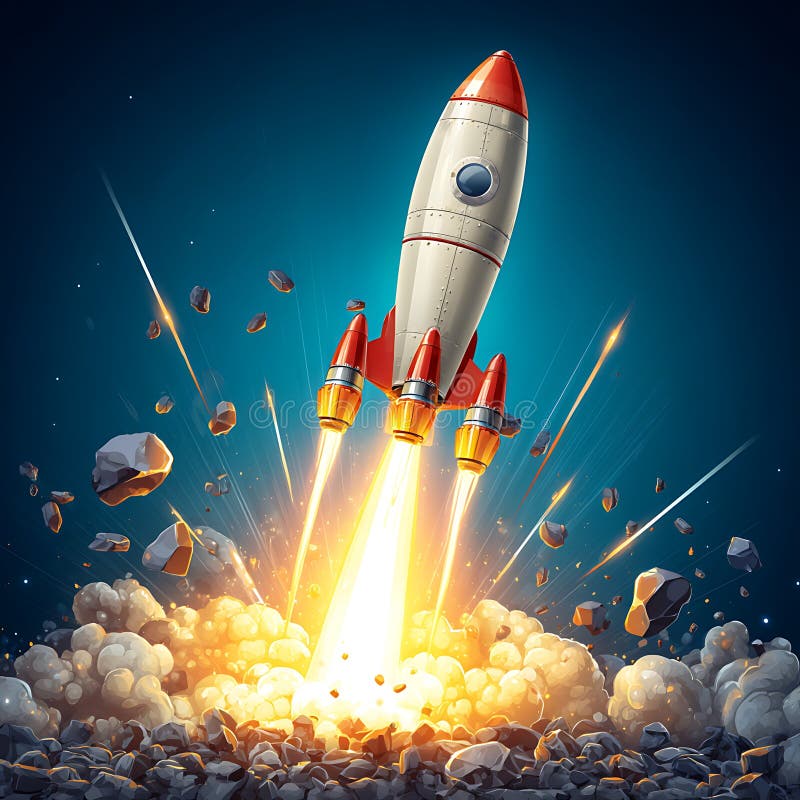 Retro Rocket Launching through Space Debris and Fire a Vibrant ...