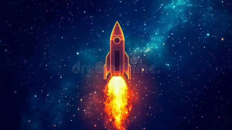 Retro Rocket Launching through Space with Stars Stock Photo - Image of ...