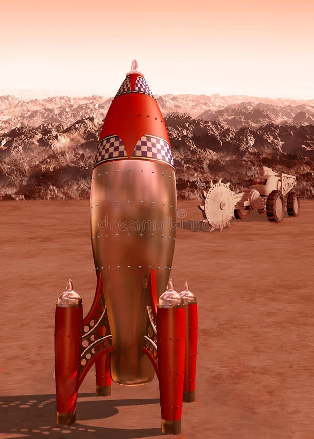 Retro rocket on Mars stock illustration. Illustration of nostalgia ...