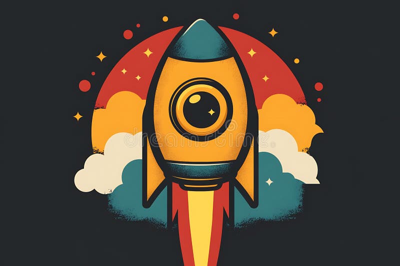 Retro Rocket Ship Launching into Space Vintage Style Illustration Stock ...