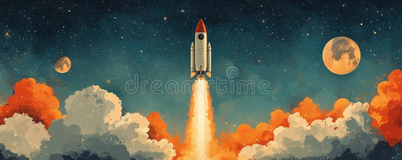 Retro Rocket Ship Poster Vibrant Cosmic Backdrop Stock Photos - Free & Royalty-Free Stock Photos ...