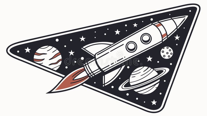 Retro Rocket Ship in Space Triangle Emblem. a Cool Sci-fi Vector Logo. Vector Design Generative ...