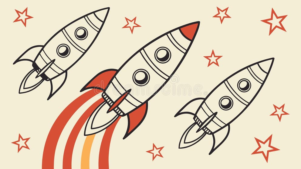 Retro Rocket Ships and Stars Pattern, Space Exploration Theme, Vector ...