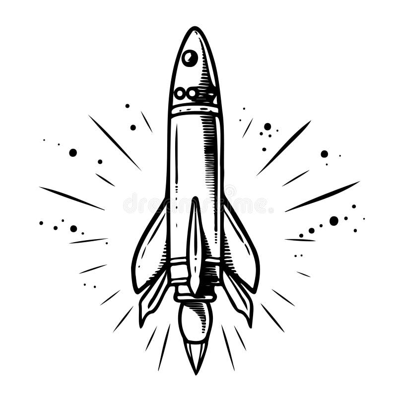 Retro Rocket Sketch, Hand Drawn Vector Illustration Stock Vector ...