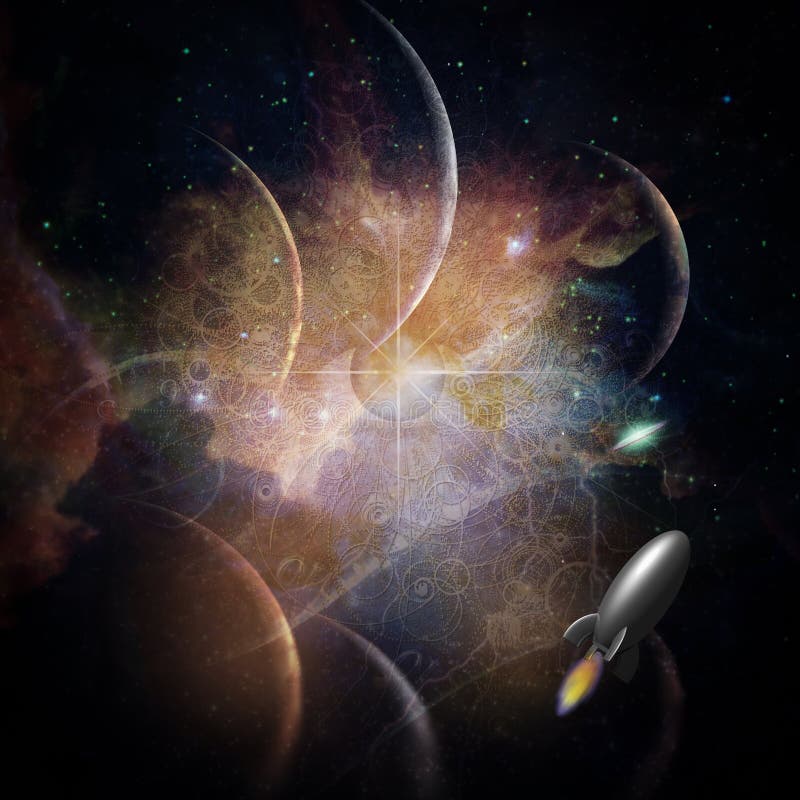 Retro rocket in space stock illustration. Illustration of night - 281378040