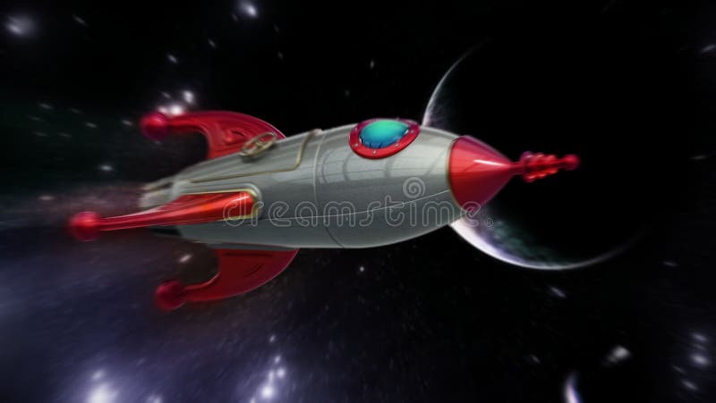 Retro Rocketship in the Space. 3D Illustration Stock Illustration ...
