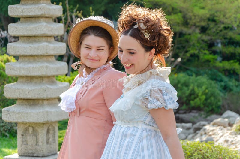 A Retro Romantic Scene Featuring Two Elegant Middle-aged Ladies. Stock ...