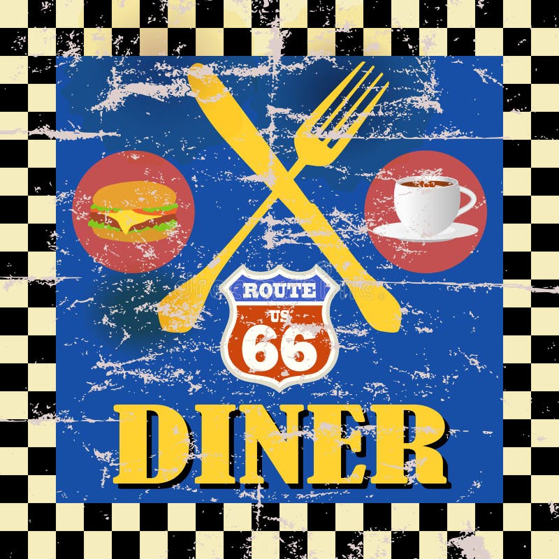 Retro route 66 diner sign stock vector. Illustration of diner - 38838762