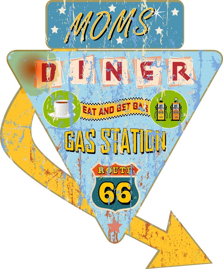 Retro Route 66 Enamel Diner Sign, Stock Vector - Illustration of ...