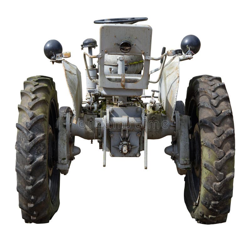 Retro Rusty Tractor Back Side View Isolated Stock Image - Image of ...