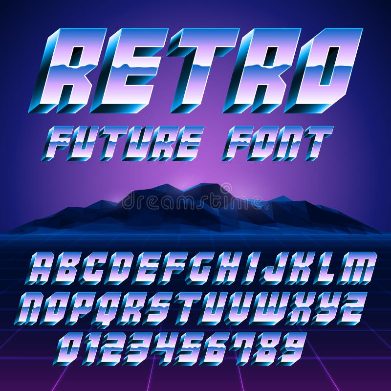 80`s Retro Alphabet Font. Glow Effect Shiny Lowercase Letters Stock ...