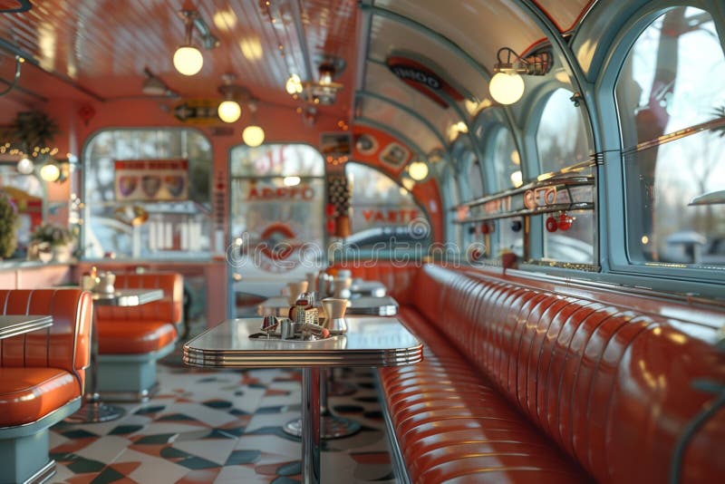 Retro 50 S Diner in Red Colors Stock Illustration - Illustration of ...