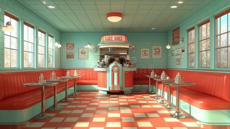 Retro 1950s Diner-style Coffee Shop Stock Illustration - Illustration ...