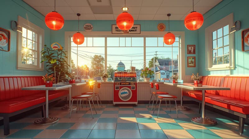 Retro 1950s Diner-style Coffee Shop Stock Illustration - Illustration ...