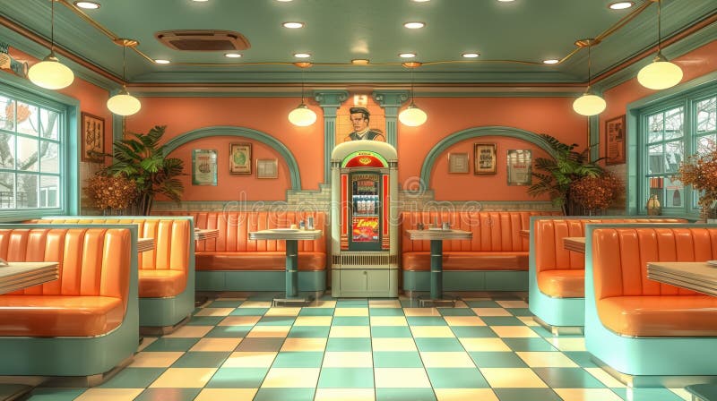 Retro 1950s Diner-style Coffee Shop Stock Illustration - Illustration ...