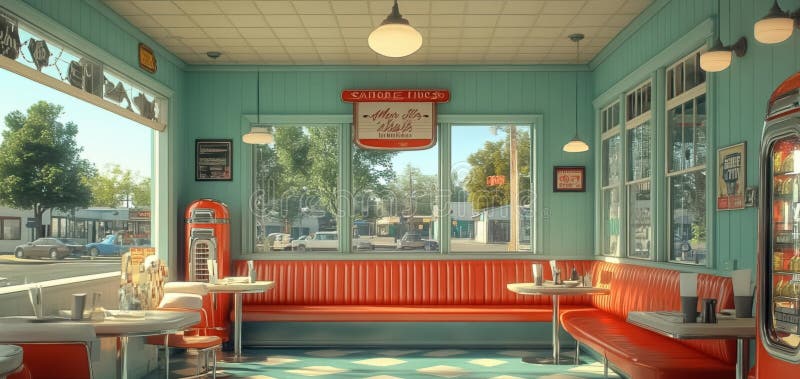 Retro 1950s Diner-style Coffee Shop Stock Illustration - Illustration ...