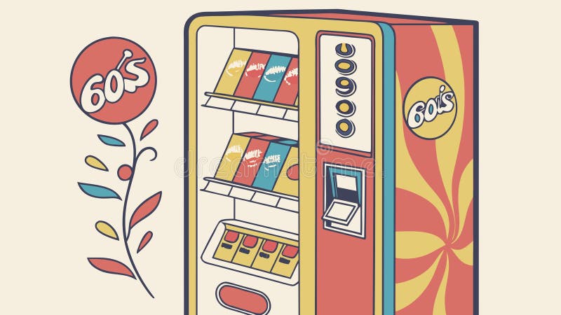 Retro 60s Era Vending Machine with Snack Options, Vector Design ...