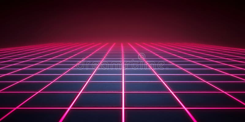 Retro 80s Grid Neon Lines Pink Purple Background Stock Illustration ...