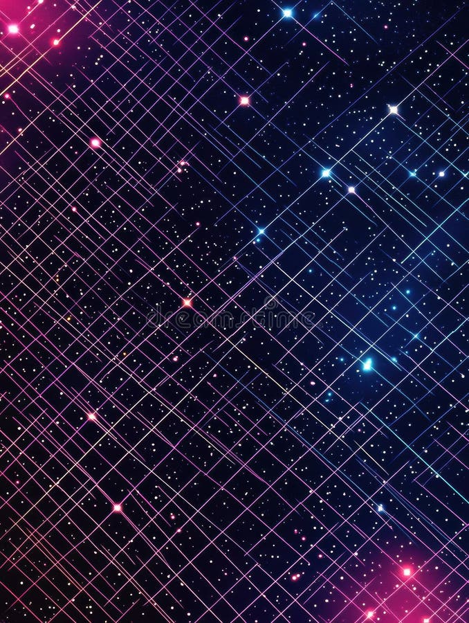 Retro 1990s Grid Pattern Featuring Vibrant Colors and Starry Background ...