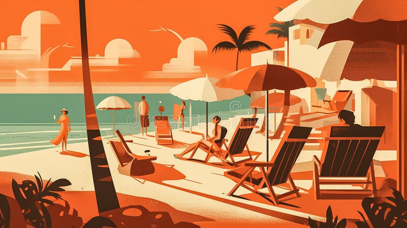 Retro 1970 S Inspired Beach Art Work Stock Illustration - Illustration ...