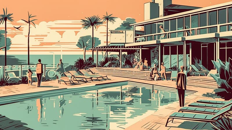 Retro 1970 S Inspired Beach Art Work Stock Illustration - Illustration ...