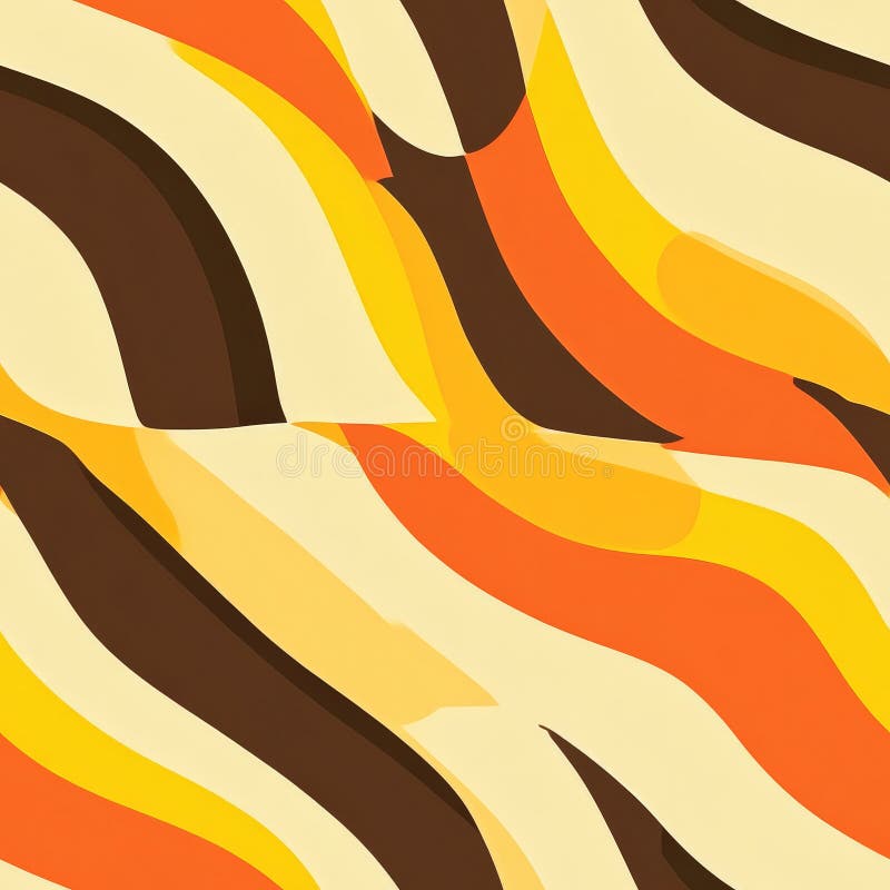 Retro 70s Inspired Line Pattern Thick Curved Stripes Orange Yellow ...