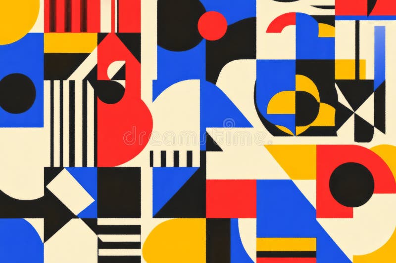 Retro 80s Memphis-style Geometric Pattern, with Bold Primary Colors and ...