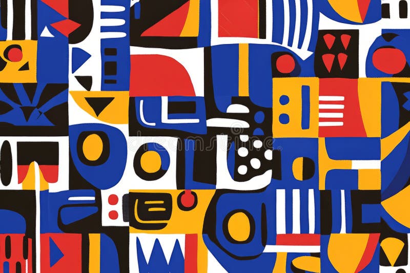 Retro 80s Memphis-style Geometric Pattern, with Bold Primary Colors and ...