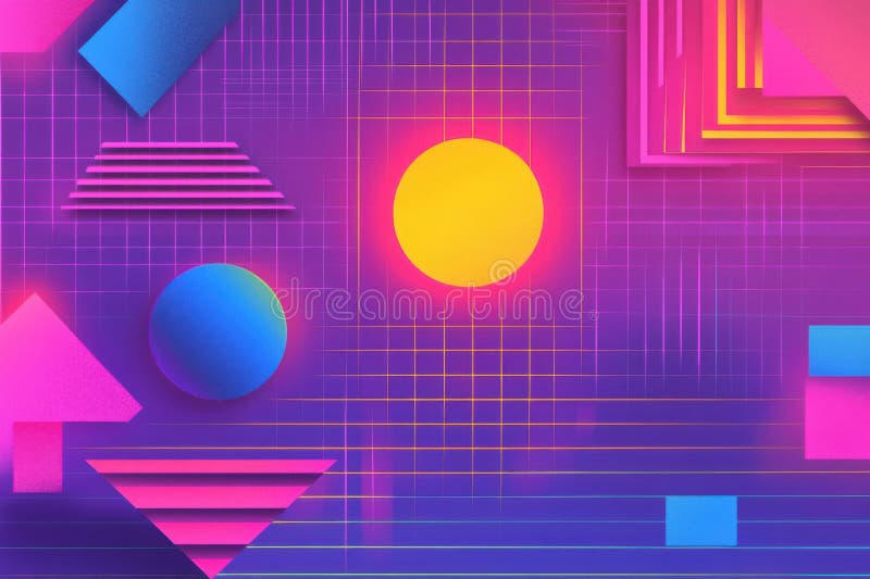 Retro 80s Minimalistic Design with Geometric Shapes and Vibrant Colors ...