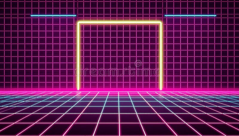 Retro 80s Neon Grid Background Design Stock Illustration - Illustration ...