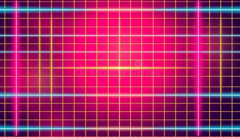 Retro 80s Neon Grid Background Design Stock Illustration - Illustration ...