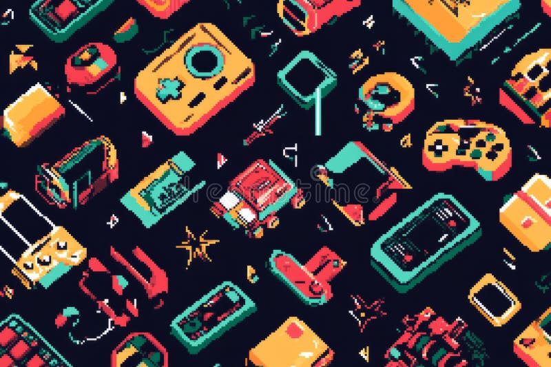 A Retro 80s Pixel Art Pattern with Chunky Low-resolution Textures ...