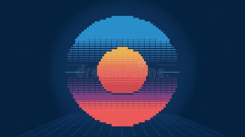 Retro 80s Pixel Art Sunset Design, Synthwave High Quality Image Stock ...