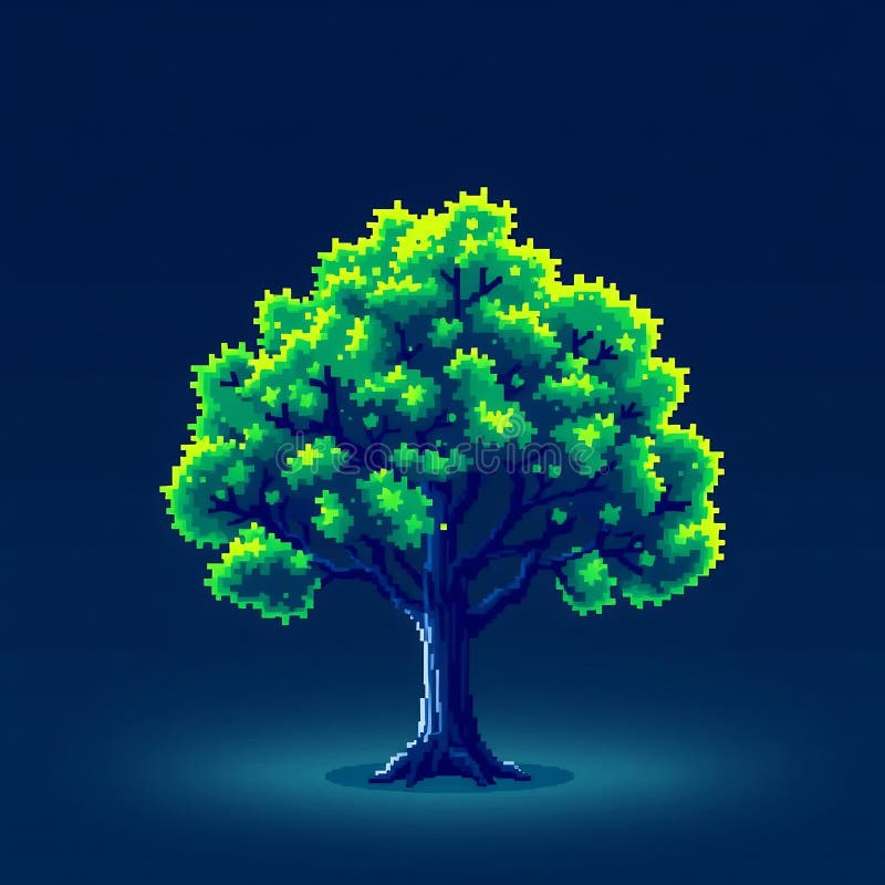 Retro 90s Pixelated Tree: a Nostalgic Design with Soft Neon Glow Stock ...