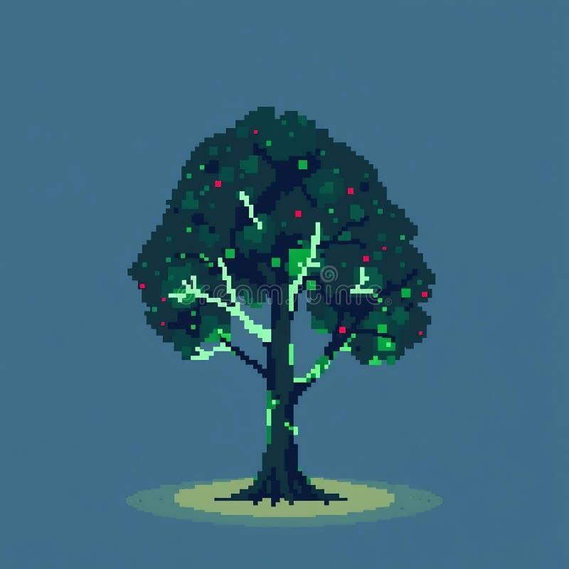 Retro 90s Pixelated Tree: a Nostalgic Design with Soft Neon Glow Stock ...