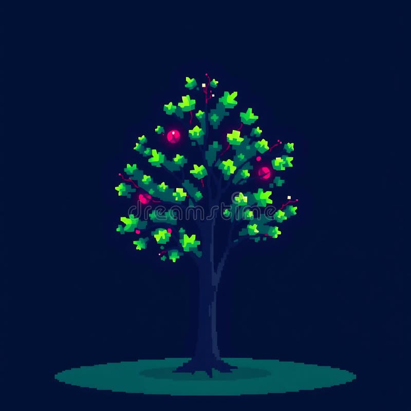 Retro 90s Pixelated Tree: a Nostalgic Design with Soft Neon Glow Stock ...