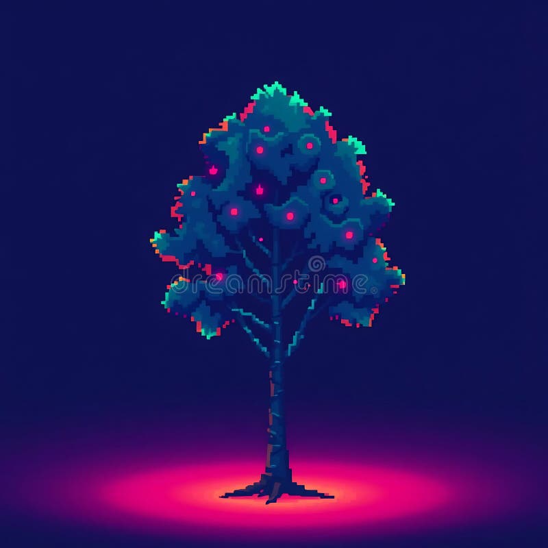 Retro 90s Pixelated Tree: a Nostalgic Design with Soft Neon Glow Stock ...