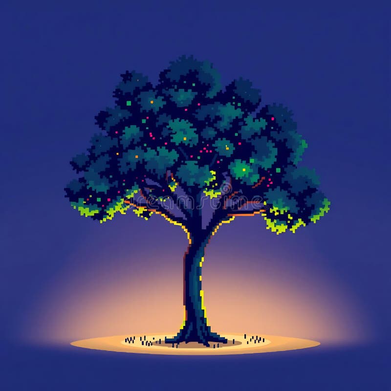 Retro 90s Pixelated Tree: a Nostalgic Design with Soft Neon Glow Stock ...
