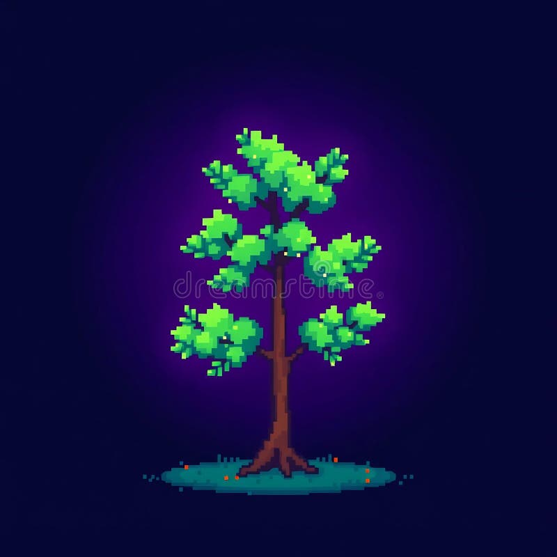 Retro 90s Pixelated Tree: a Nostalgic Design with Soft Neon Glow Stock ...